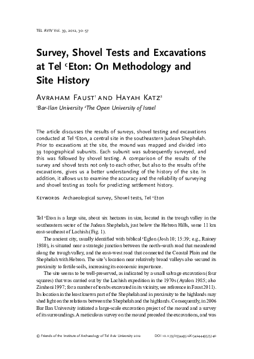 (PDF) Survey, Shovel Tests and Excavations at Tel 'Eton: On Methodology ...