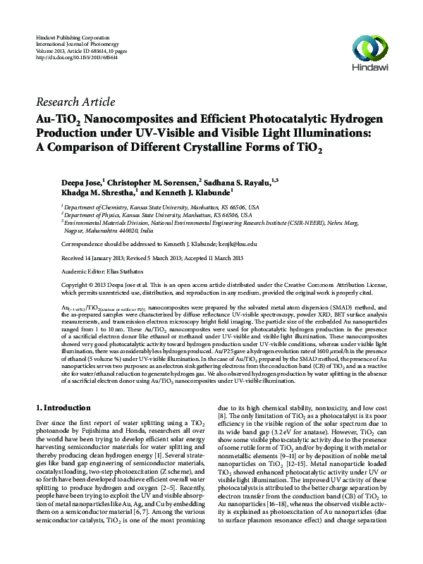 (PDF) Au-TiO2 nanocomposites and efficient photocatalytic hydrogen ...