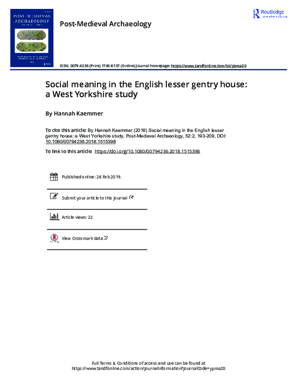 (PDF) Social meaning in the English lesser gentry house: a West ...