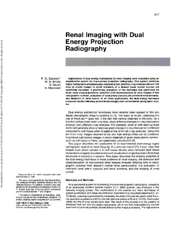 (PDF) Renal imaging with dual energy projection radiography