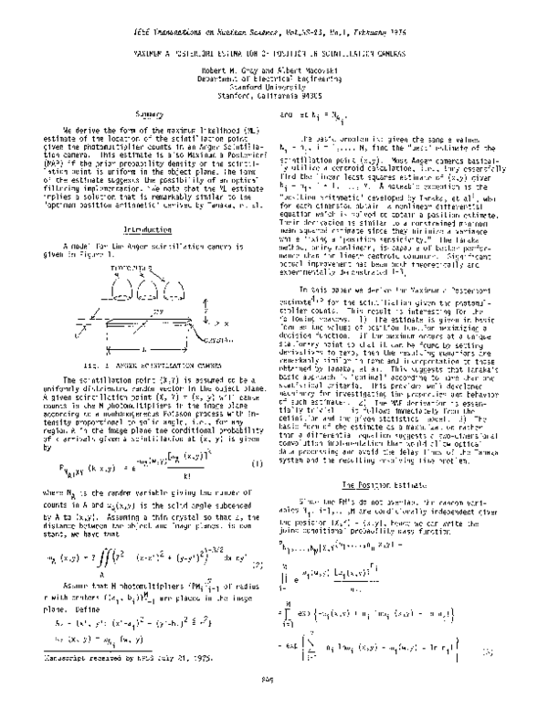 (PDF) Maximum a Posteriori Estimation of Position in Scintillation Cameras | Albert Macovski ...