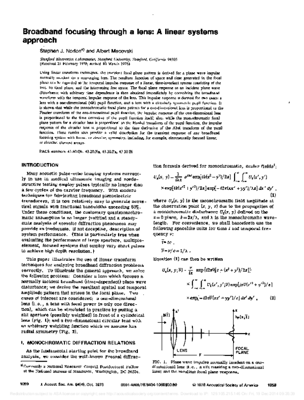 (PDF) Broadband focusing through a lens: A linear systems approach