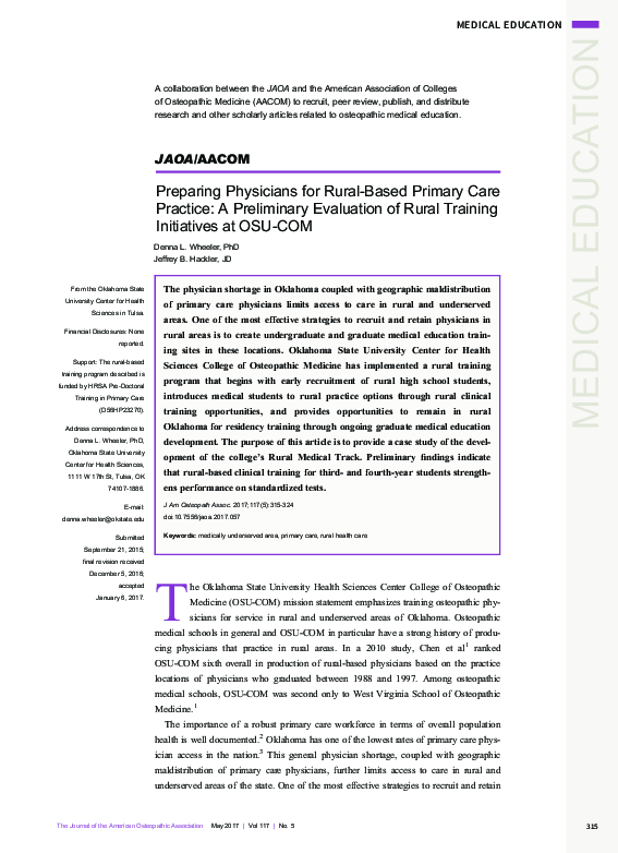 (PDF) Preparing Physicians for Rural-Based Primary Care Practice: A ...