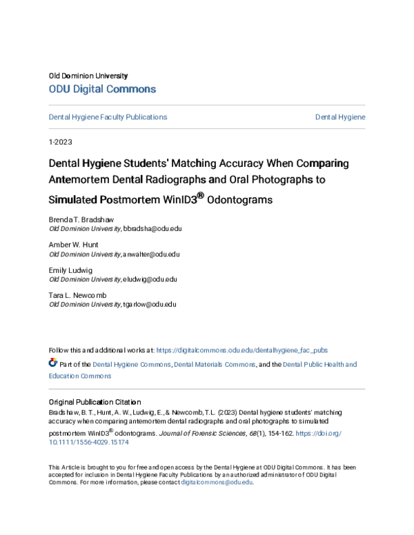 (PDF) Dental hygiene students' matching accuracy when comparing ...