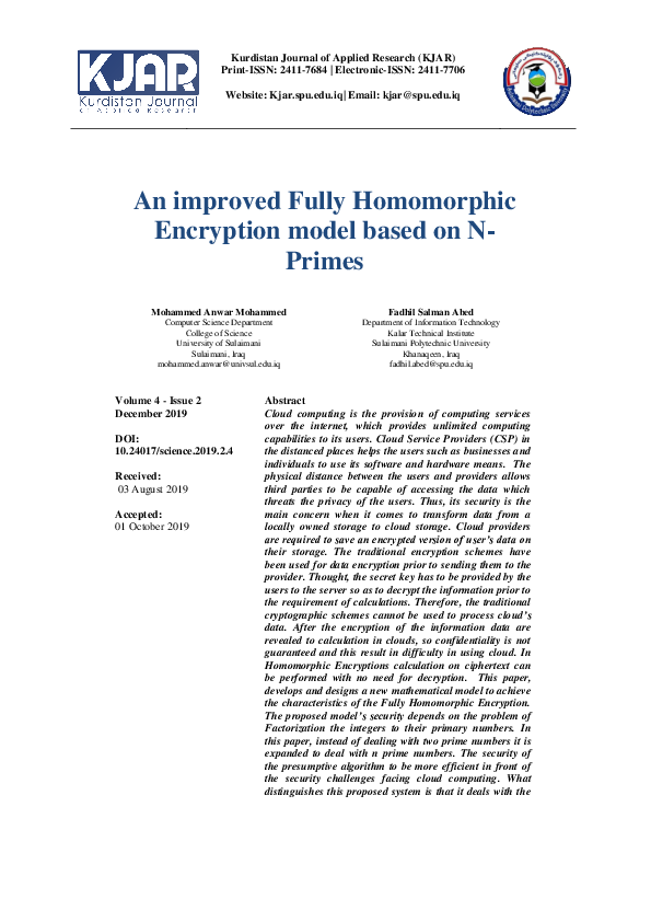 (PDF) An improved Fully Homomorphic Encryption model based on N-Primes