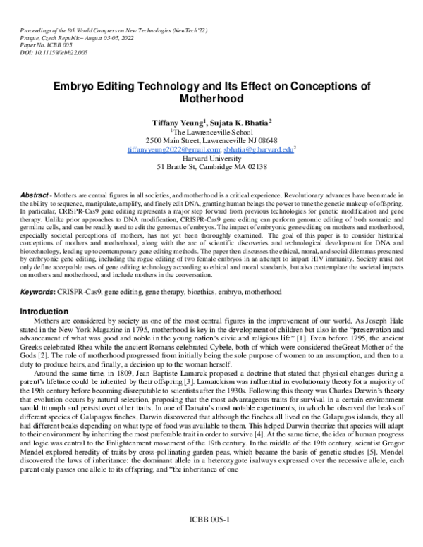 (PDF) Embryo editing technology and its effect on conceptions of motherhood