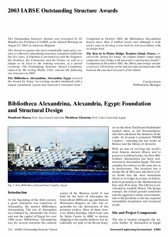(PDF) Bibliotheca Alexandrina, Alexandria, Egypt: Foundation and ...