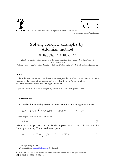 (PDF) Solving concrete examples by Adomian method