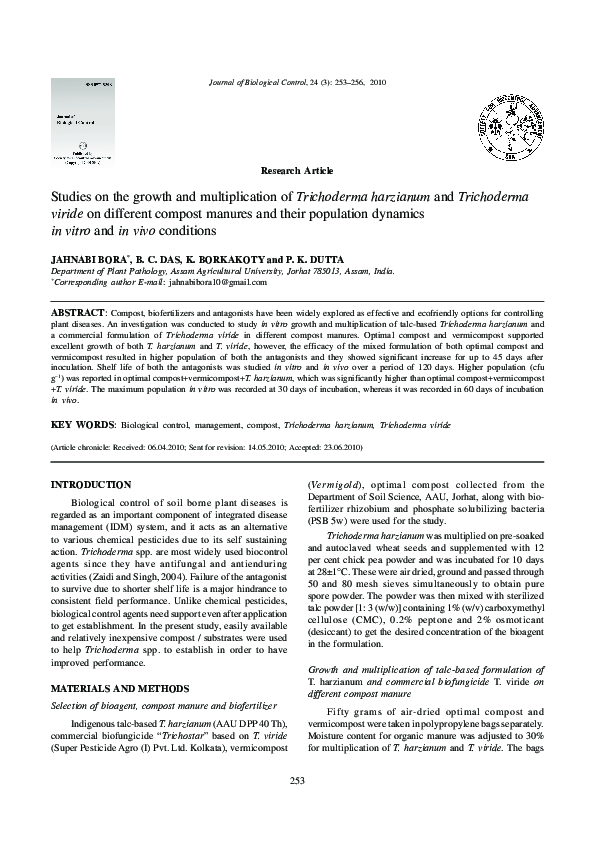 (PDF) Studies on the growth and multiplication of Trichoderma harzianum and Trichoderma viride ...
