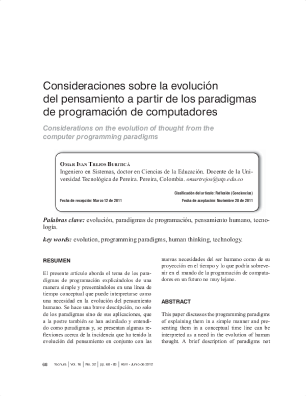 (PDF) Consideraciones sobre la evolución del pensamiento a partir de los paradigmas de ...