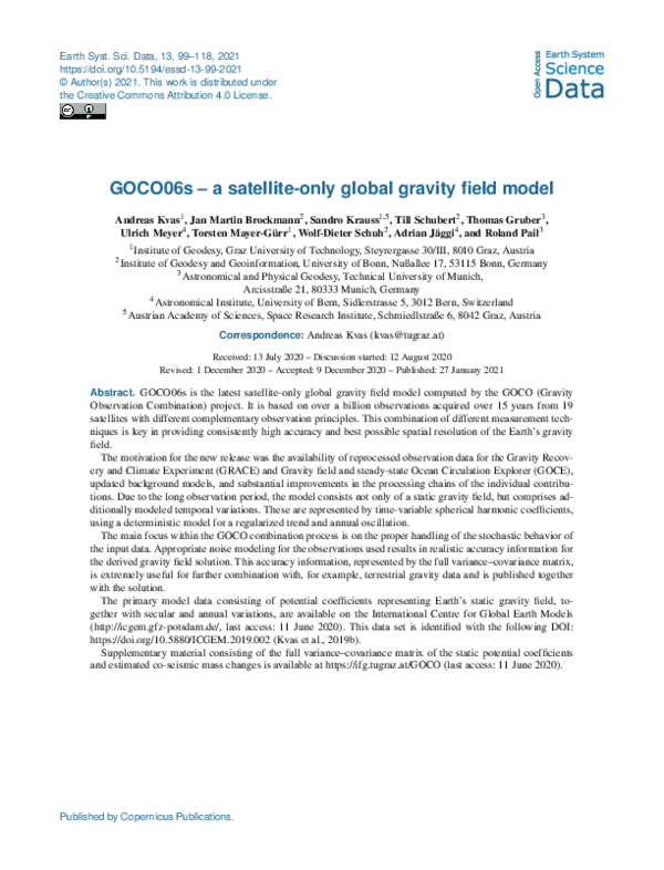 (PDF) GOCO06s – A satellite-only global gravity field model | Wolf schuh - Academia.edu
