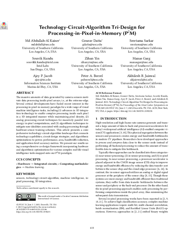 (PDF) Technology-Circuit-Algorithm Tri-Design for Processing-in-Pixel-in-Memory (P2M)