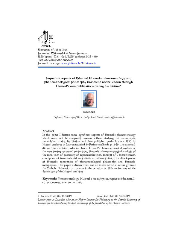 (PDF) Important aspects of Edmund Husserl's phenomenology and phenomenological philosophy that ...
