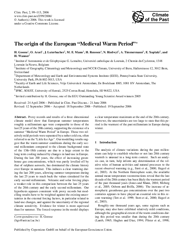 (PDF) The origin of the European "Medieval Warm Period