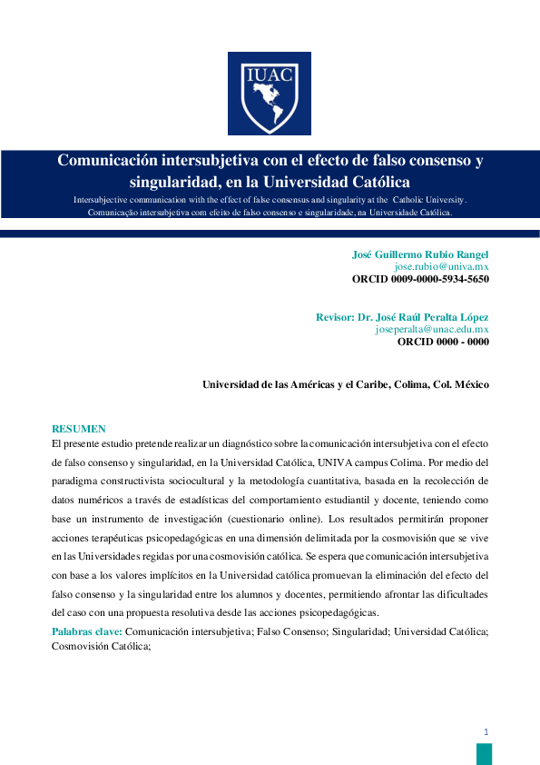 (PDF) Comunicación intersubjetiva con el efecto de falso consenso y ...