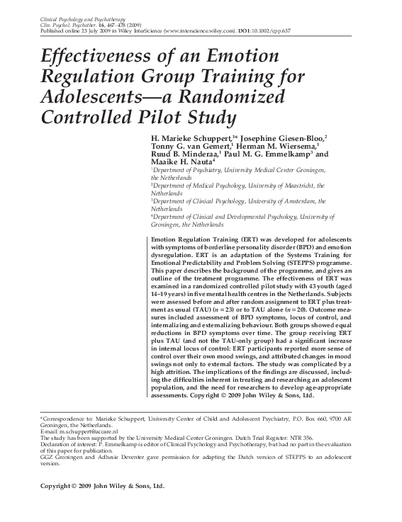 (PDF) Effectiveness of an emotion regulation group training for ...