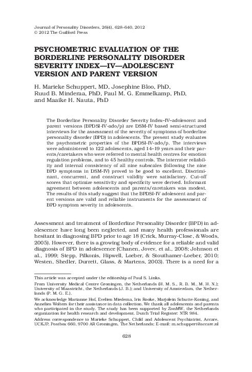 (PDF) Psychometric Evaluation of the Borderline Personality Disorder Severity Index—IV ...