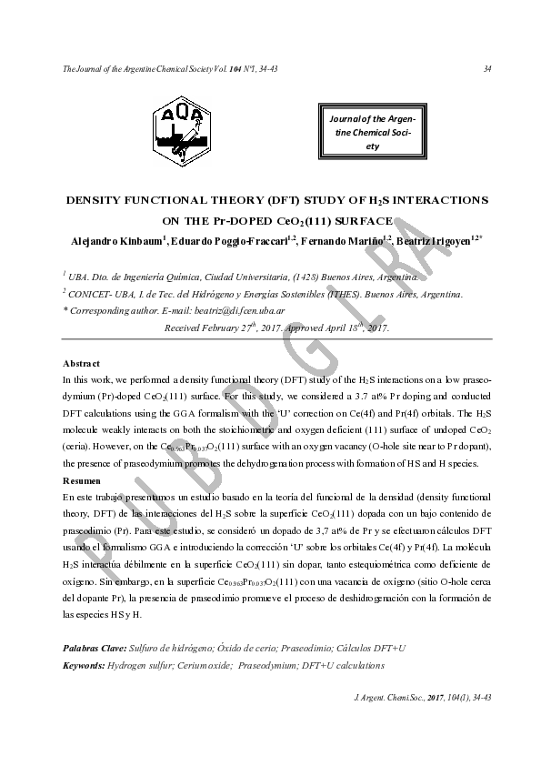(PDF) Density functional theory (DFT) study of H2S interactions on the ...