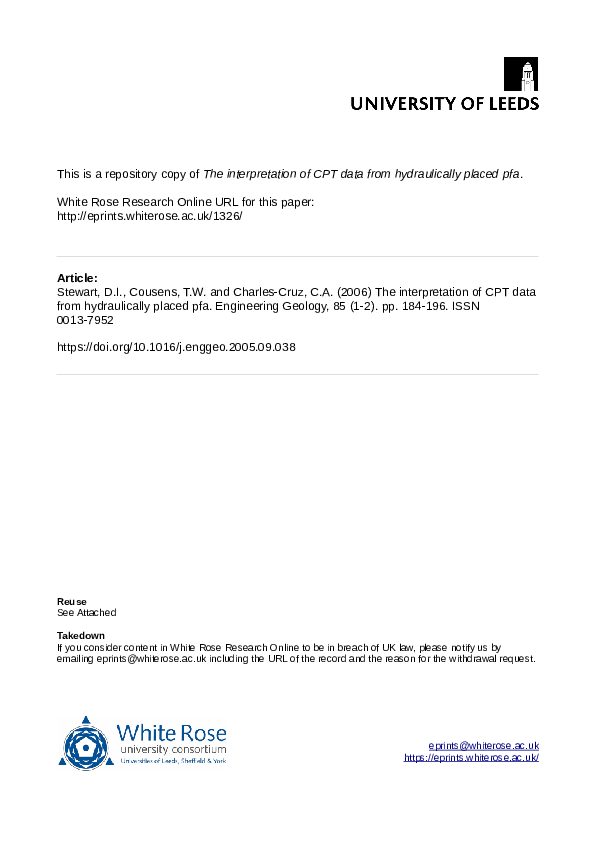 (PDF) The interpretation of CPT data from hydraulically placed PFA ...
