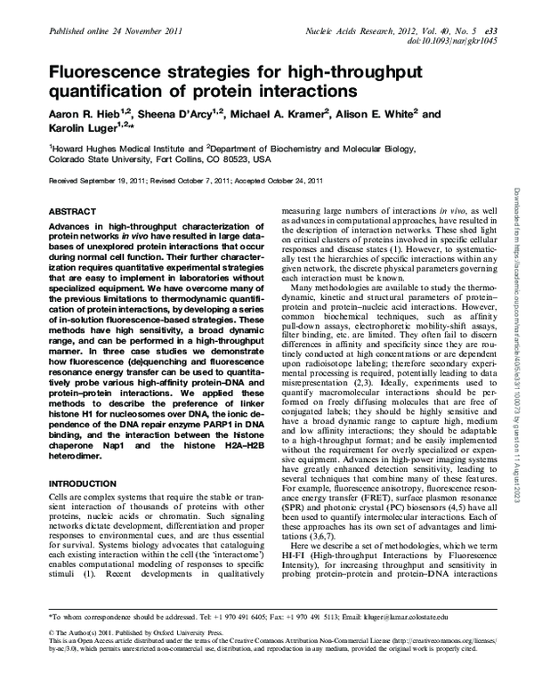 (PDF) Fluorescence strategies for high-throughput quantification of protein interactions