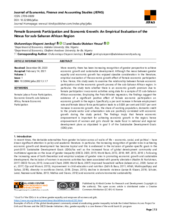 (PDF) Female Economic Participation and Economic Growth: An Empirical ...