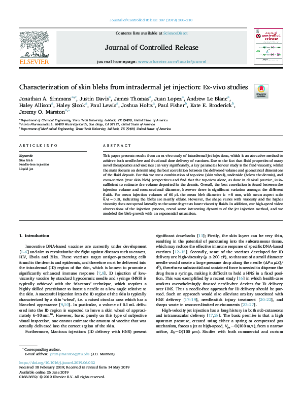 (PDF) Characterization of skin blebs from intradermal jet injection: Ex ...