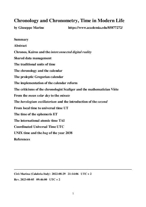 (PDF) Chronology and Chronometry, Time in Modern Life