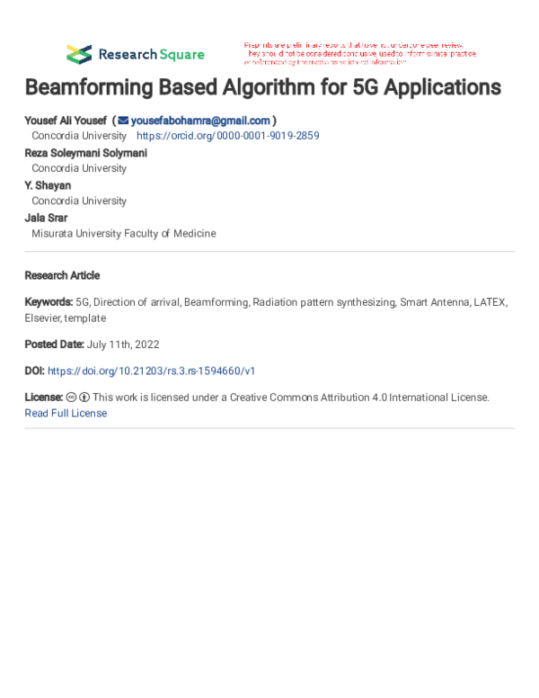 (PDF) Beamforming Based Algorithm for 5G Applications
