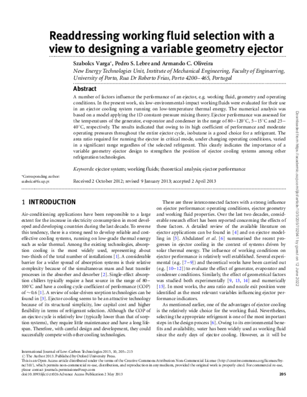 (PDF) Readdressing working fluid selection with the aim of designing a variable geometry ejector