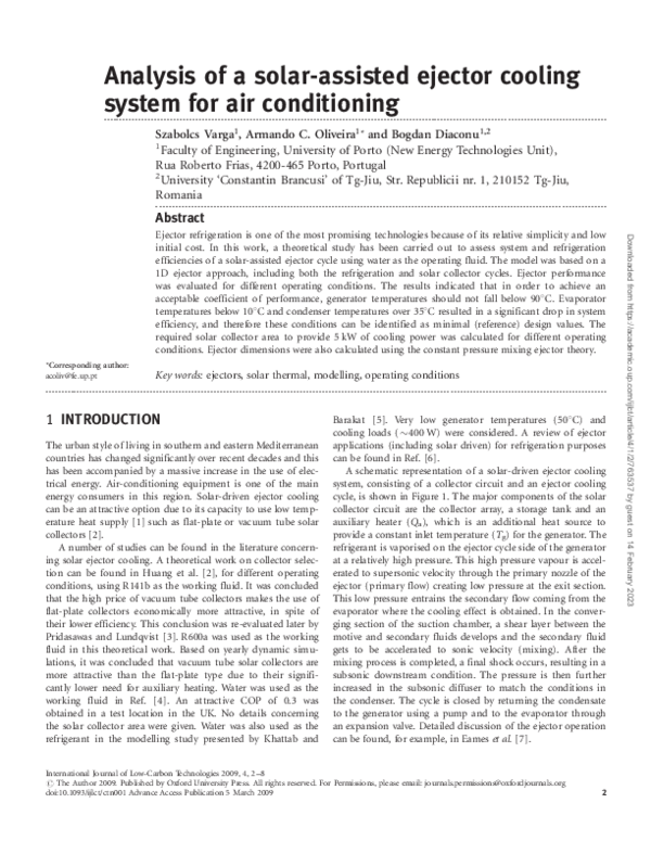 (PDF) Analysis of a solar-assisted ejector cooling system for air ...
