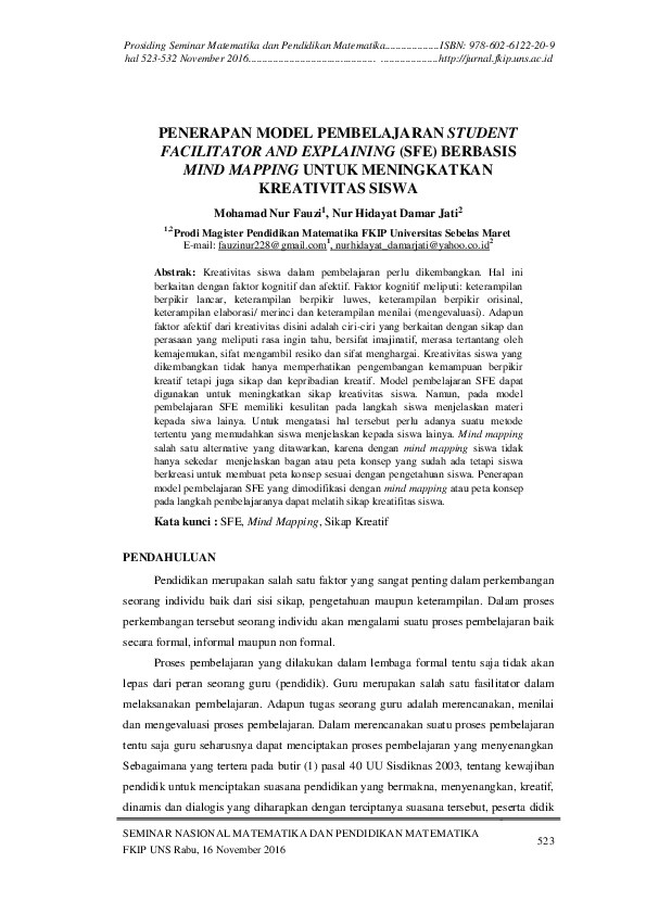 (PDF) Penerapan Model Pembelajaran Student Facilitator and Explaining (Sfe) Berbasis Mind ...