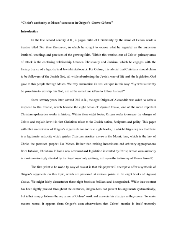 (DOC) Christ's authority as Moses' successor in Origen's Contra Celsum
