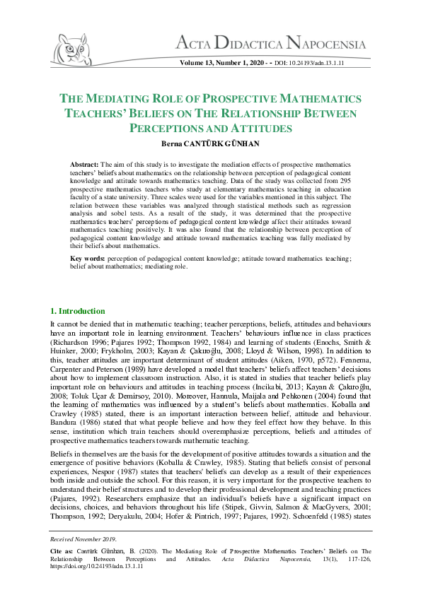 (PDF) The Mediating Role of Prospective Mathematics Teachers’ Beliefs ...