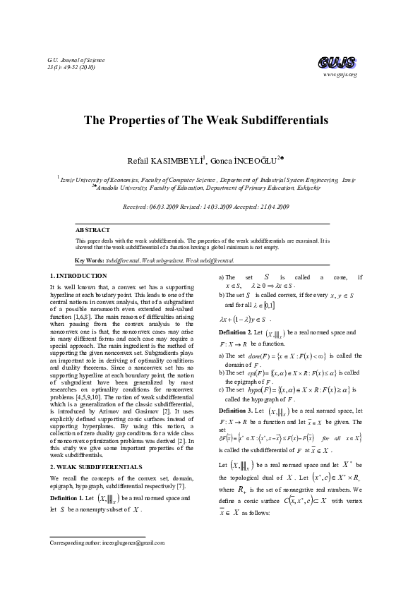 (PDF) The Properties of The Weak Subdifferentials
