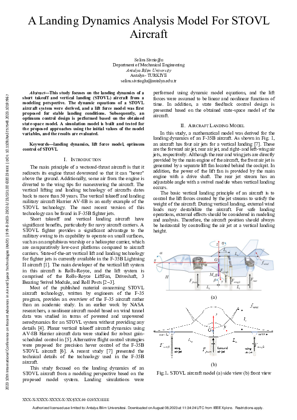 (PDF) A Landing Dynamics Analysis Model For STOVL Aircraft