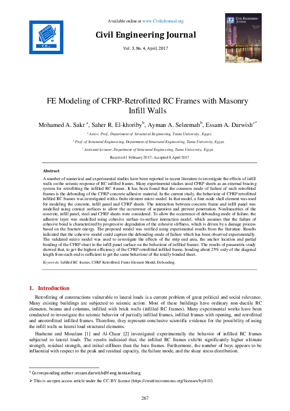 (PDF) FE Modeling of CFRP-Retrofitted RC Frames with Masonry Infill Walls