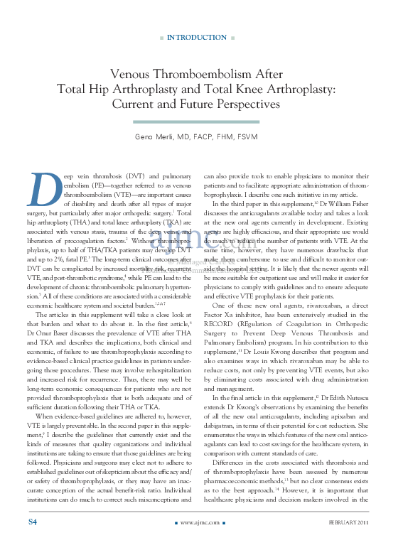 (PDF) Venous thromboembolism after total hip arthroplasty and total ...