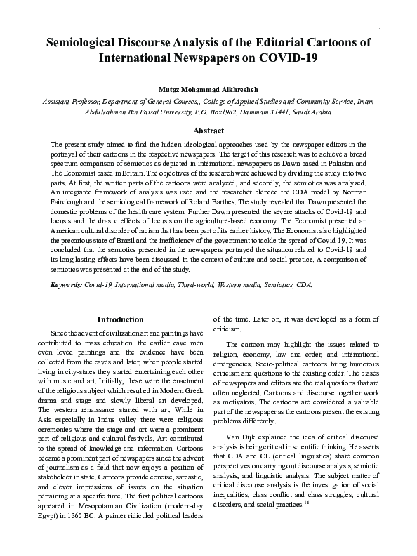 (PDF) Semiological Discourse Analysis of the Editorial Cartoons of ...
