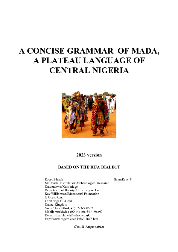 (PDF) A CONCISE GRAMMAR OF MADA, A PLATEAU LANGUAGE OF CENTRAL NIGERIA