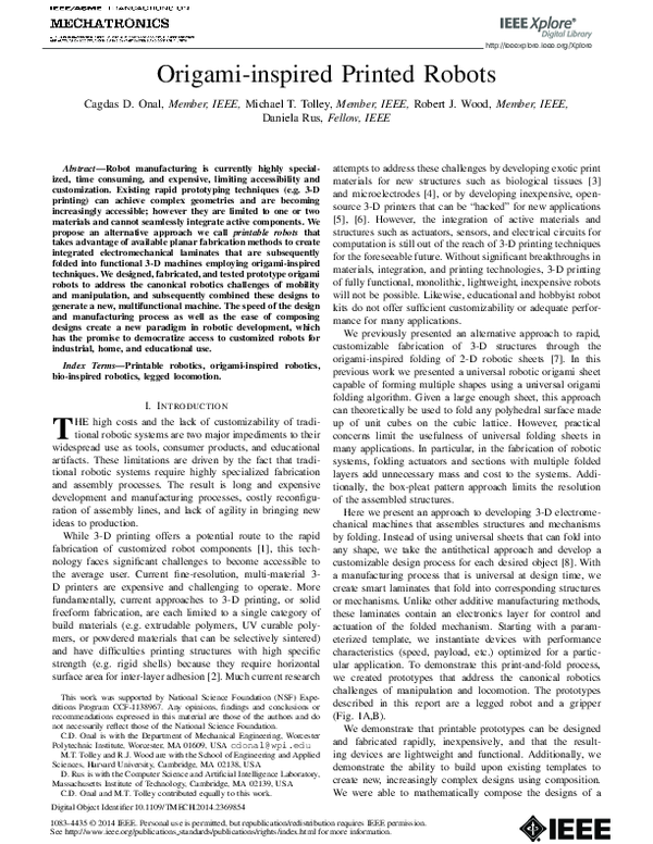 (PDF) Origami-Inspired Printed Robots
