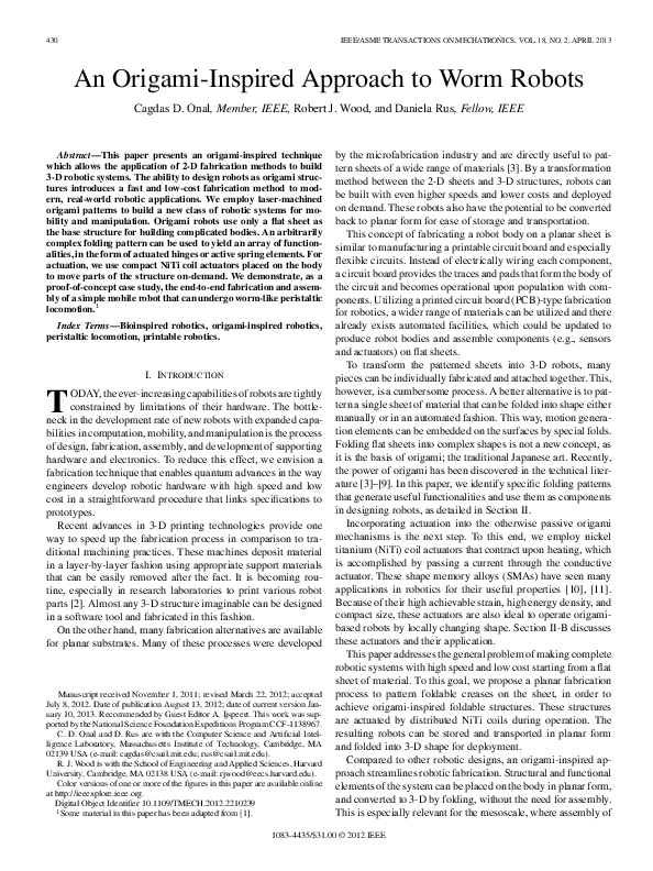 (PDF) An Origami-Inspired Approach to Worm Robots