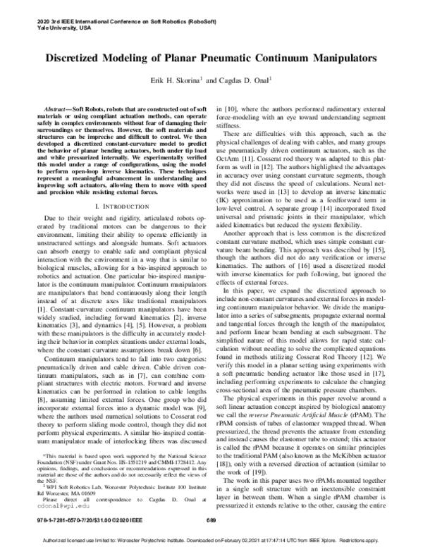(PDF) Discretized Modeling of Planar Pneumatic Continuum Manipulators