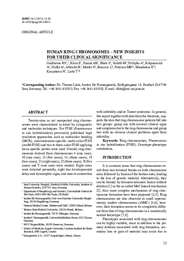 (PDF) Human Ring Chromosomes - New Insights for their Clinical Significance