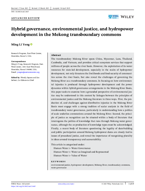 (PDF) Hybrid governance, environmental justice, and hydropower ...