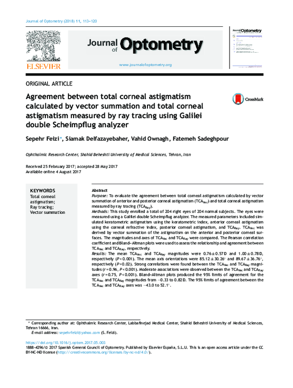 (PDF) Agreement between total corneal astigmatism calculated by vector ...