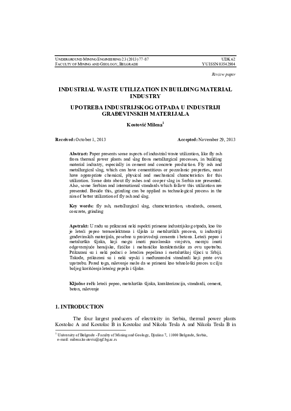 (PDF) Industrial waste utilization in building material industry