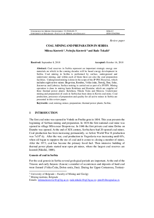 (PDF) Coal mining and preparation in Serbia