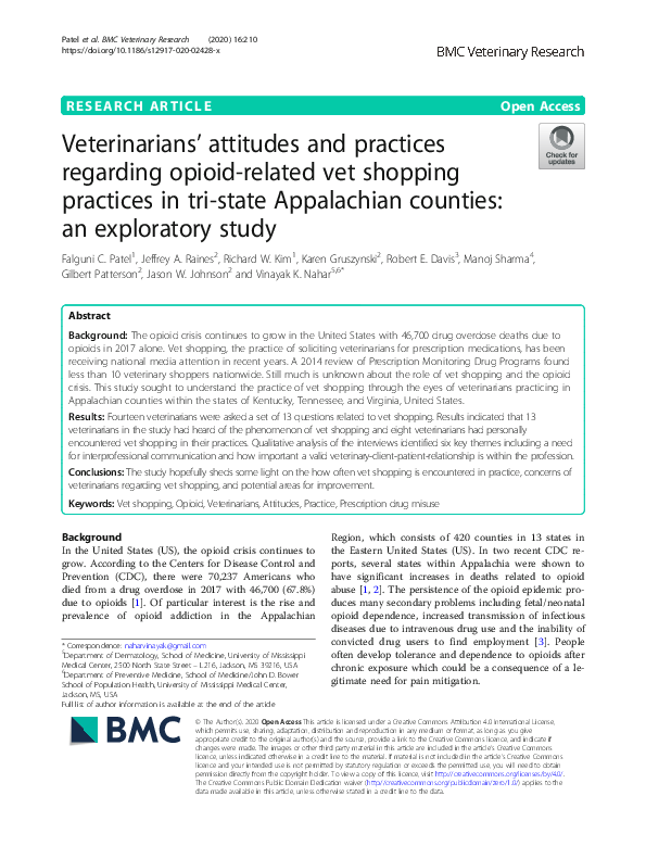 (PDF) Veterinarians’ attitudes and practices regarding opioid-related vet shopping practices in ...
