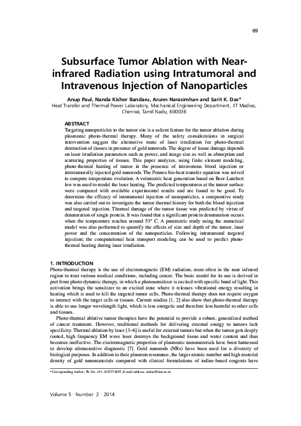 (PDF) Subsurface Tumor Ablation with Near-infrared Radiation using ...