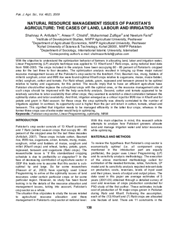 (PDF) Natural Resource Management Issues of Pakistan's Agriculture: The ...